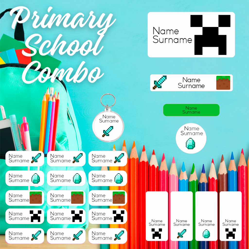 Pixel Games Primary School Label Combo – Coral Designs