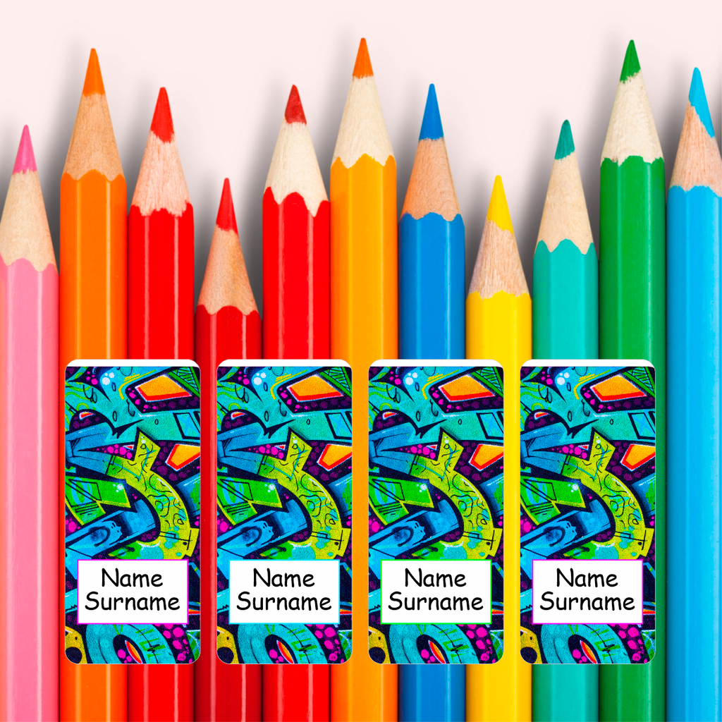 Graffiti Wrap Around Pencil Labels – Coral Designs