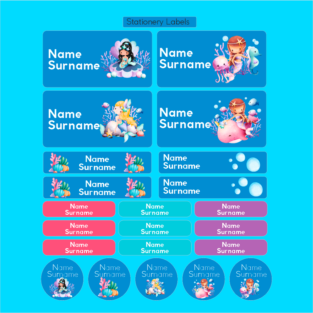 Mermaids Primary School Label Combo – Coral Designs