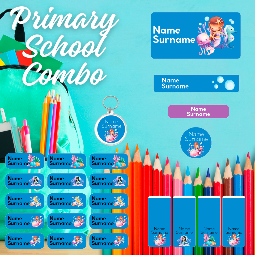 Mermaids Primary School Label Combo – Coral Designs