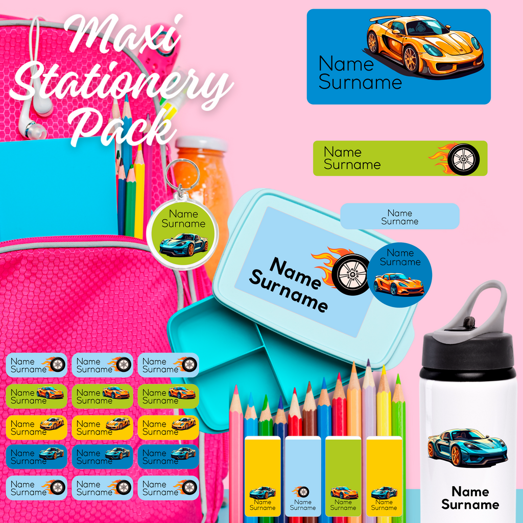 Super Car Stationery Label Maxi Combo – Coral Designs