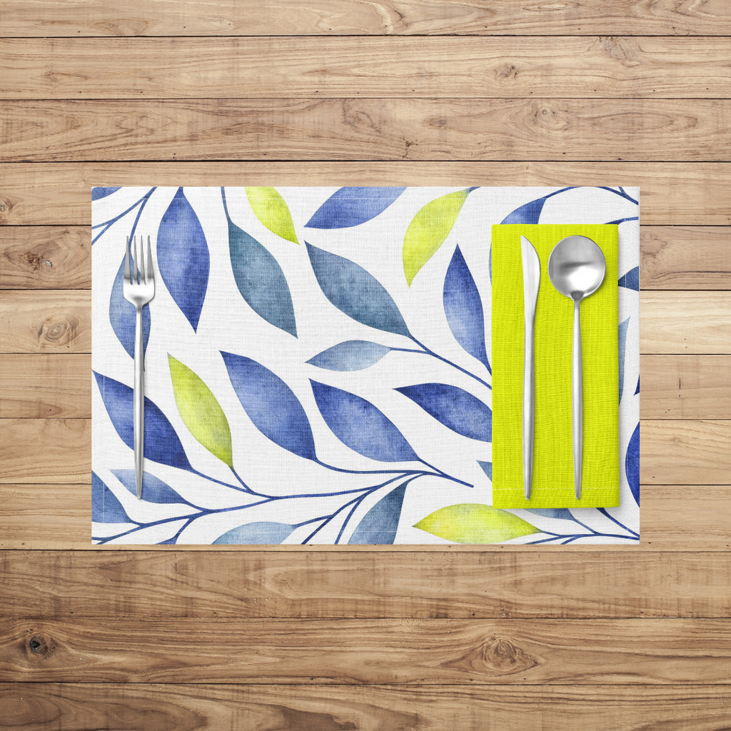 Blue and Yellow Leaves Placemats – Coral Designs